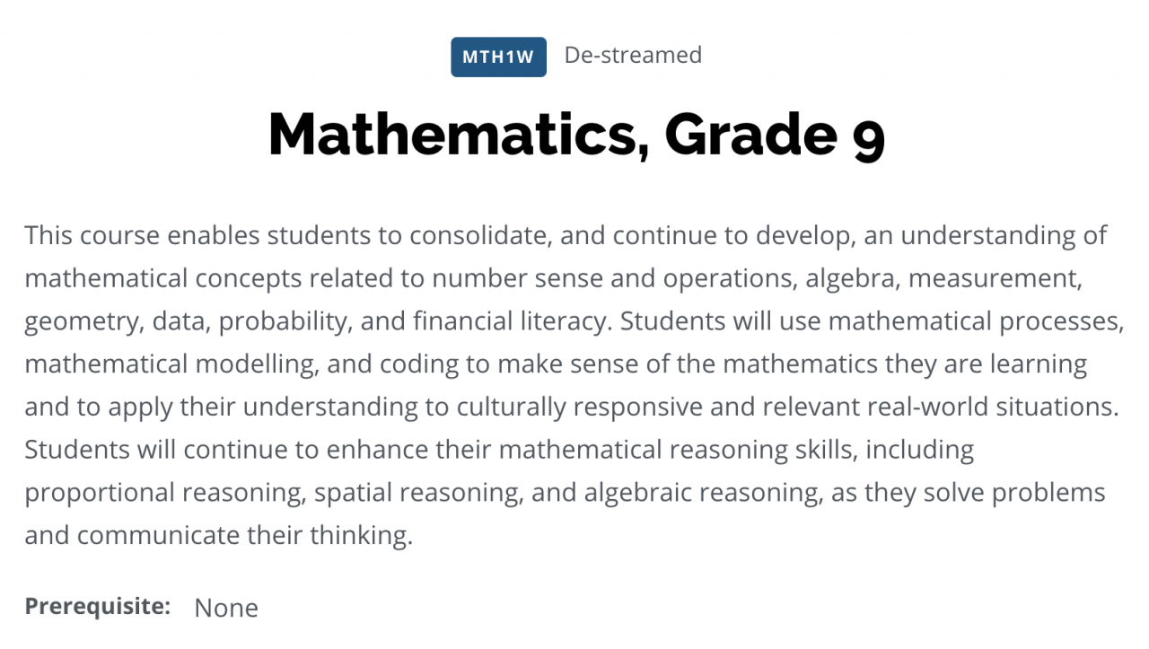 MTH1W Grade 9 De-streamed Mathematics Resources & Teacher Supports