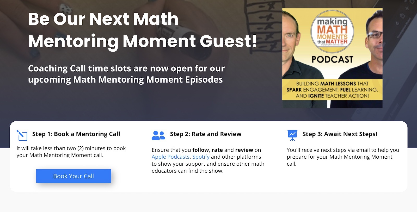 Math Mentoring Moment Podcast Guest Booking Form | Math Coaching Call